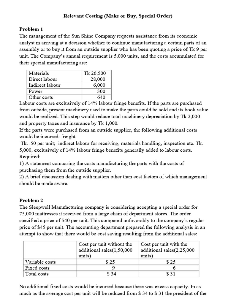 Special Order Cost Analysis Guide | PDF | Cost | Prices