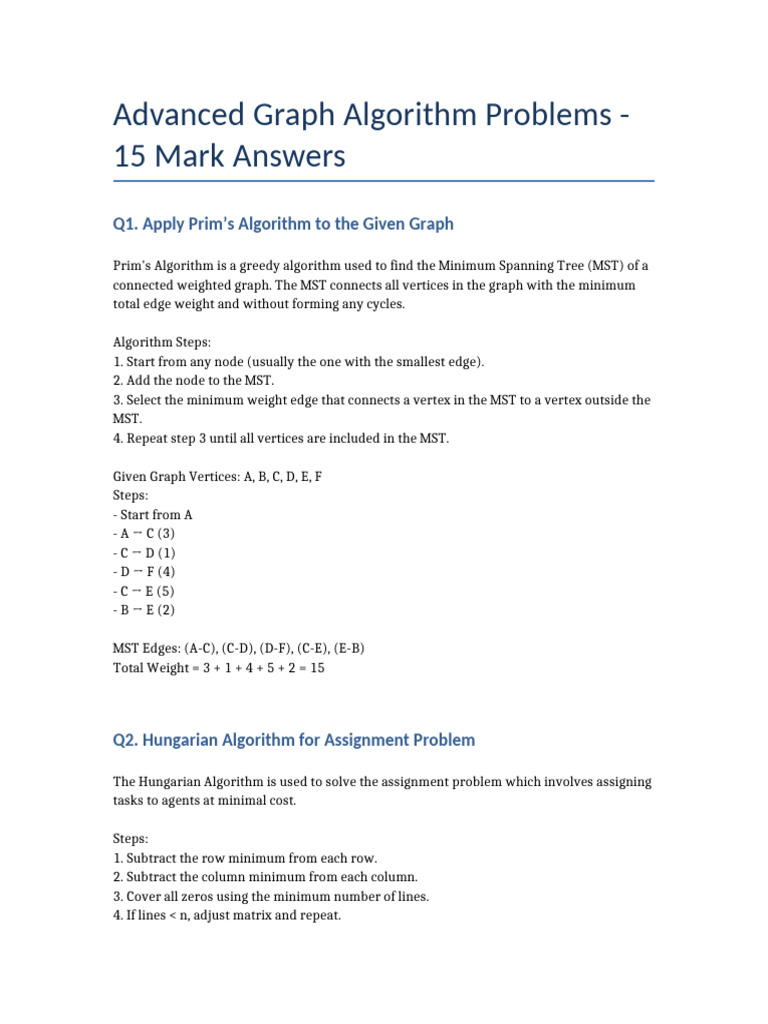 Graph Algorithms 15marks | PDF | Mathematical Relations | Discrete Mathematics