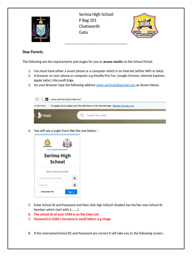 Accessing Serima High School Results | PDF