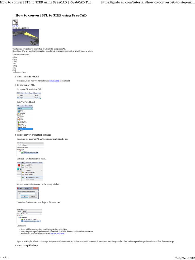 How to Convert STL to STEP Using FreeCAD _ GrabCAD Tutorials | PDF ...