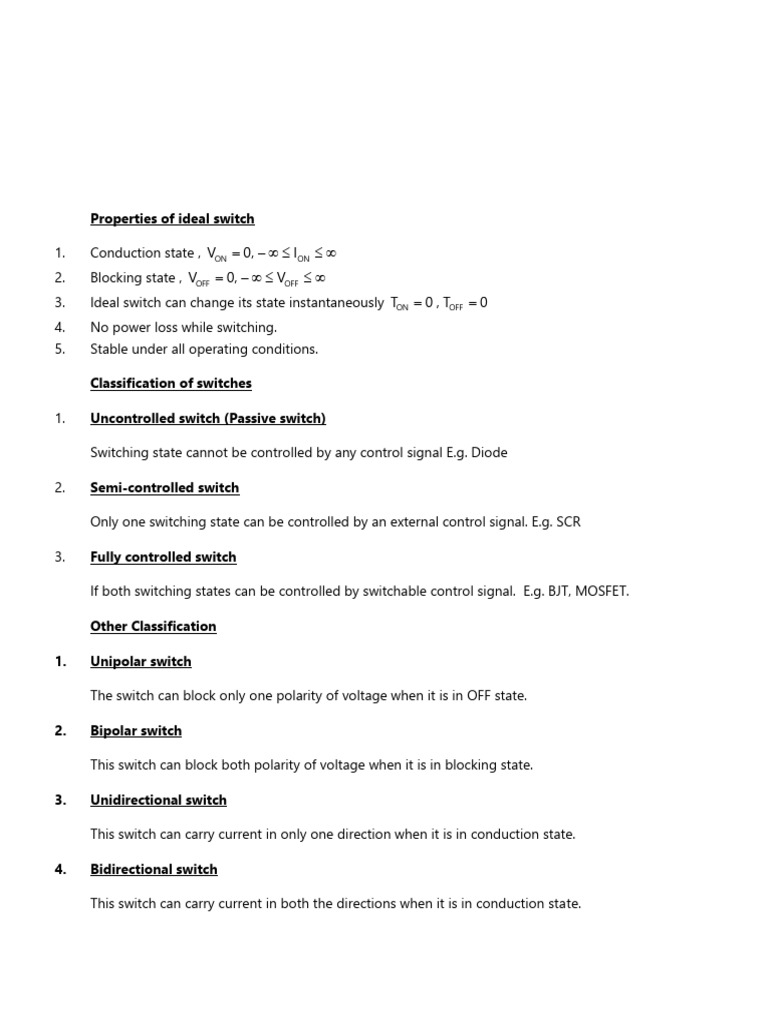 Properties and Types of Ideal Switches | PDF | Power Electronics ...