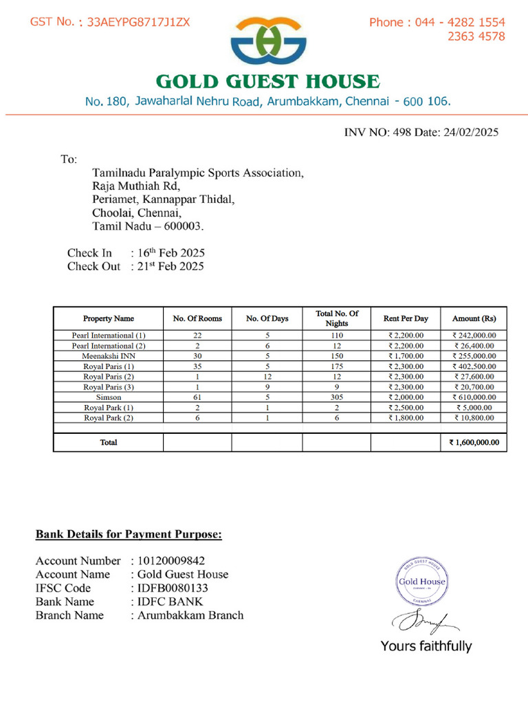 Gold Guest House Bill . | PDF
