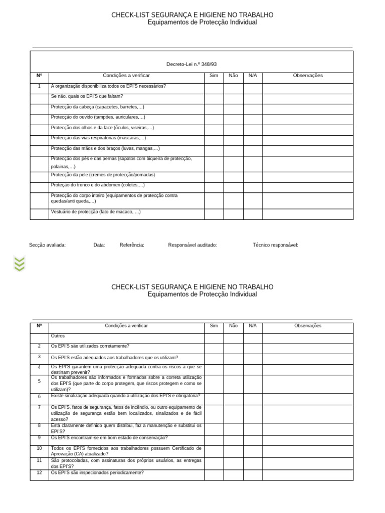 Checklist EPI S | PDF