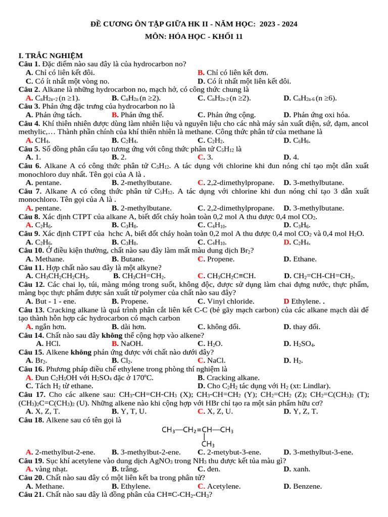 ĐỀ CƯƠNG HÓA 11 GK2 | PDF