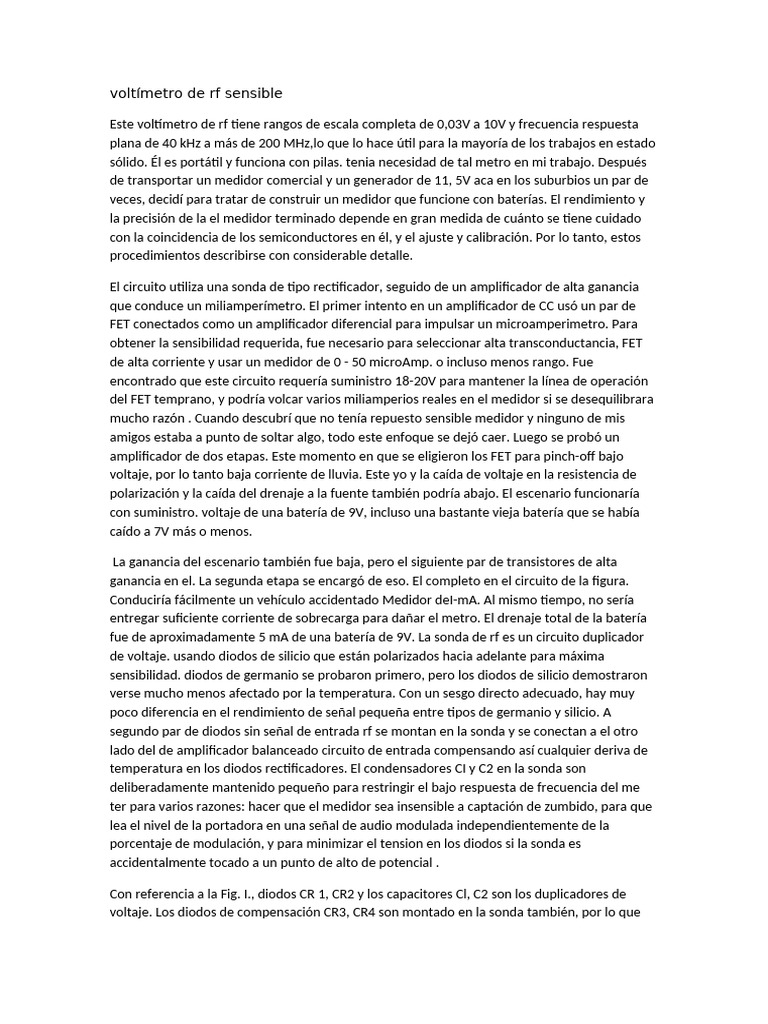 voltimetro de rf sensible | PDF | Transistor | Diodo