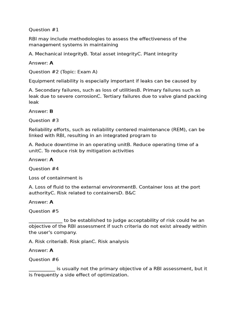 API 580-10 Questions | PDF | Risk | Reliability Engineering