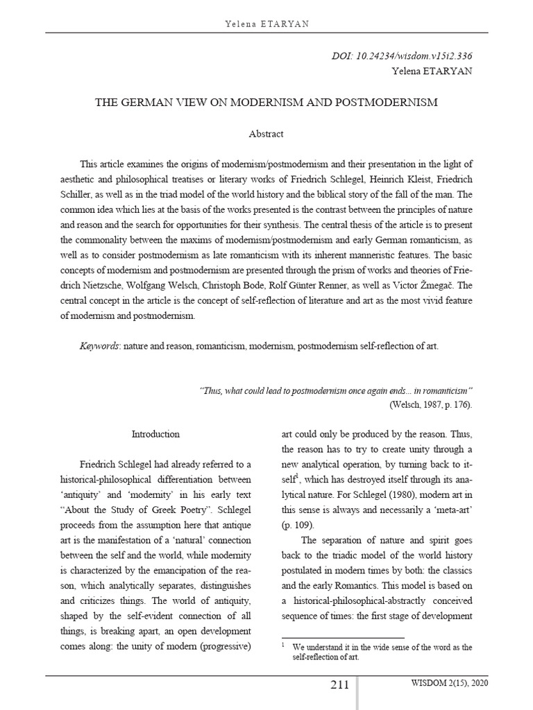 The German View on Modernism and Postmod | PDF | Modernity | Postmodernism