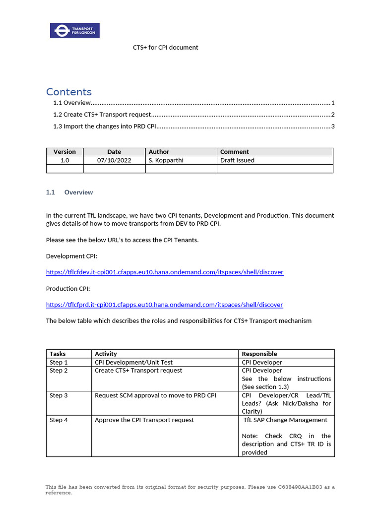 CPI Transports and The CTS - Process | PDF | Software Engineering ...