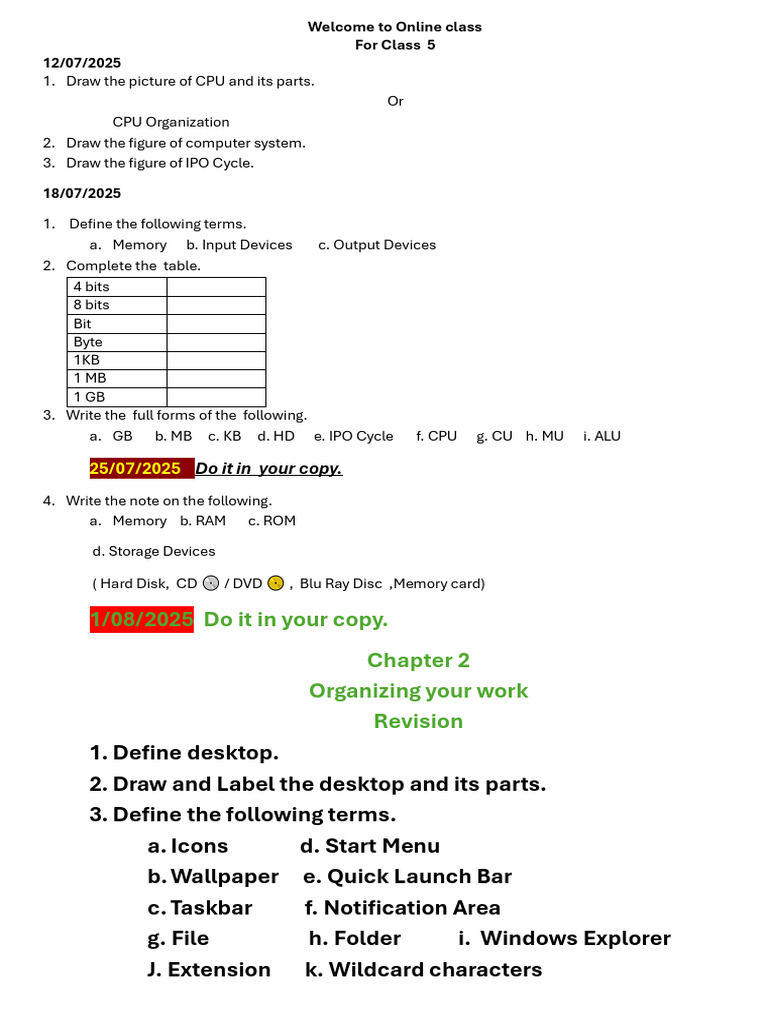Class 5 Computer Lessons and Assignments | PDF