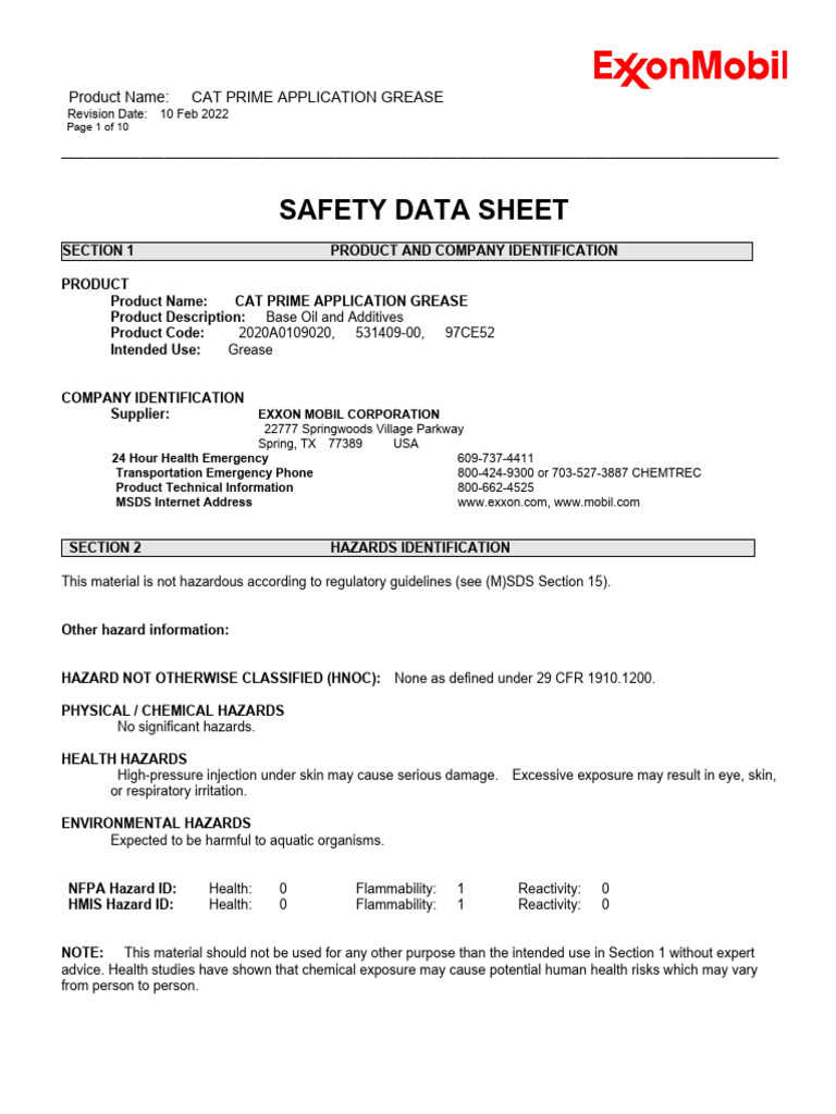 MSDS CAT Prime Grease - 2022 | PDF | Personal Protective Equipment ...