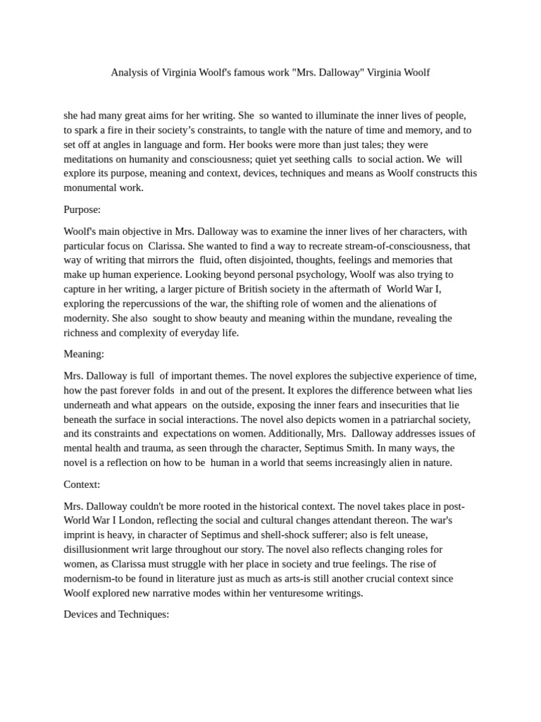 Analyzing Woolf's Mrs. Dalloway Techniques | PDF | Mrs Dalloway