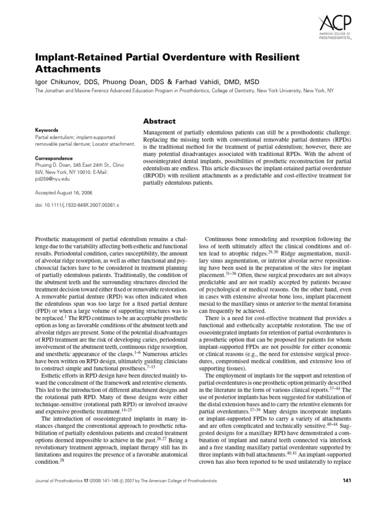 Implant-Retained Partial Overdentures | PDF | Dental Implant ...