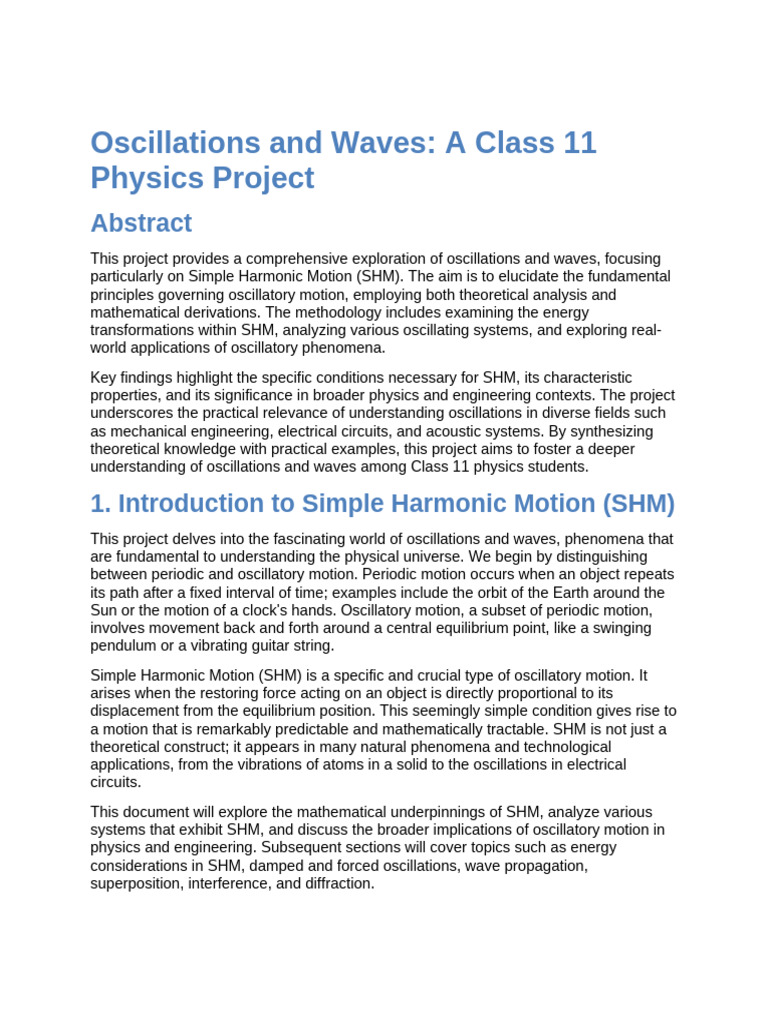 Class 11 Project on Oscillations | PDF | Oscillation | Force