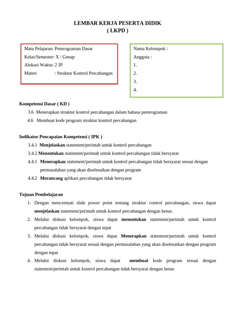 Struktur Kontrol Percabangan Pemrograman | PDF
