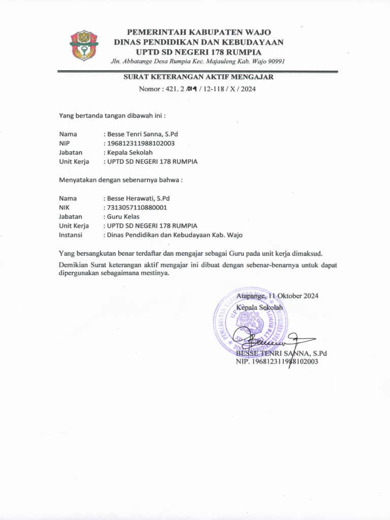 SURAT KET - AKTIF NGAJAR Hera | PDF