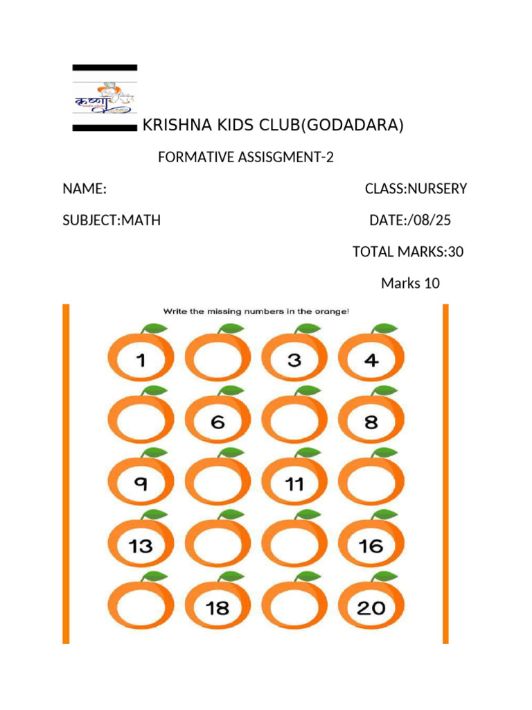 Nursery Math Paper | PDF