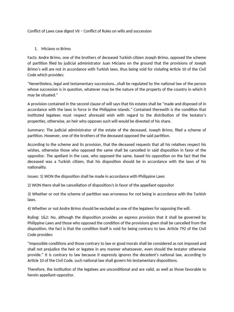 Conflict of Laws: Wills & Succession Cases | PDF | Will And Testament ...