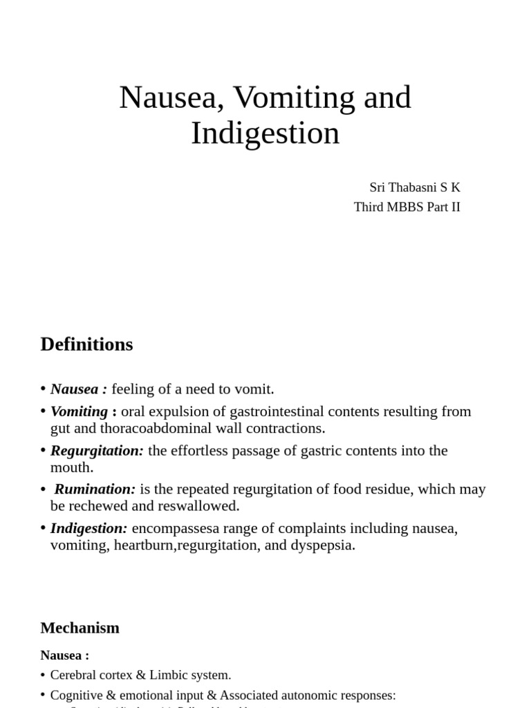 Nausea, Vomiting and Indigestion | PDF | Gastroesophageal Reflux ...