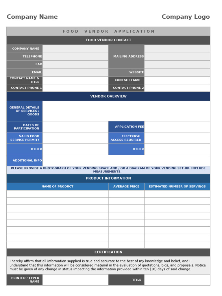 Food Vendor Application Form | PDF