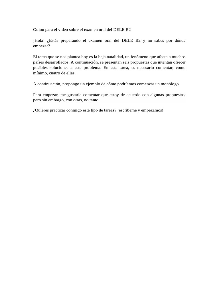 Guion para El Vídeo Sobre El Examen Oral Del DELE B2 | PDF