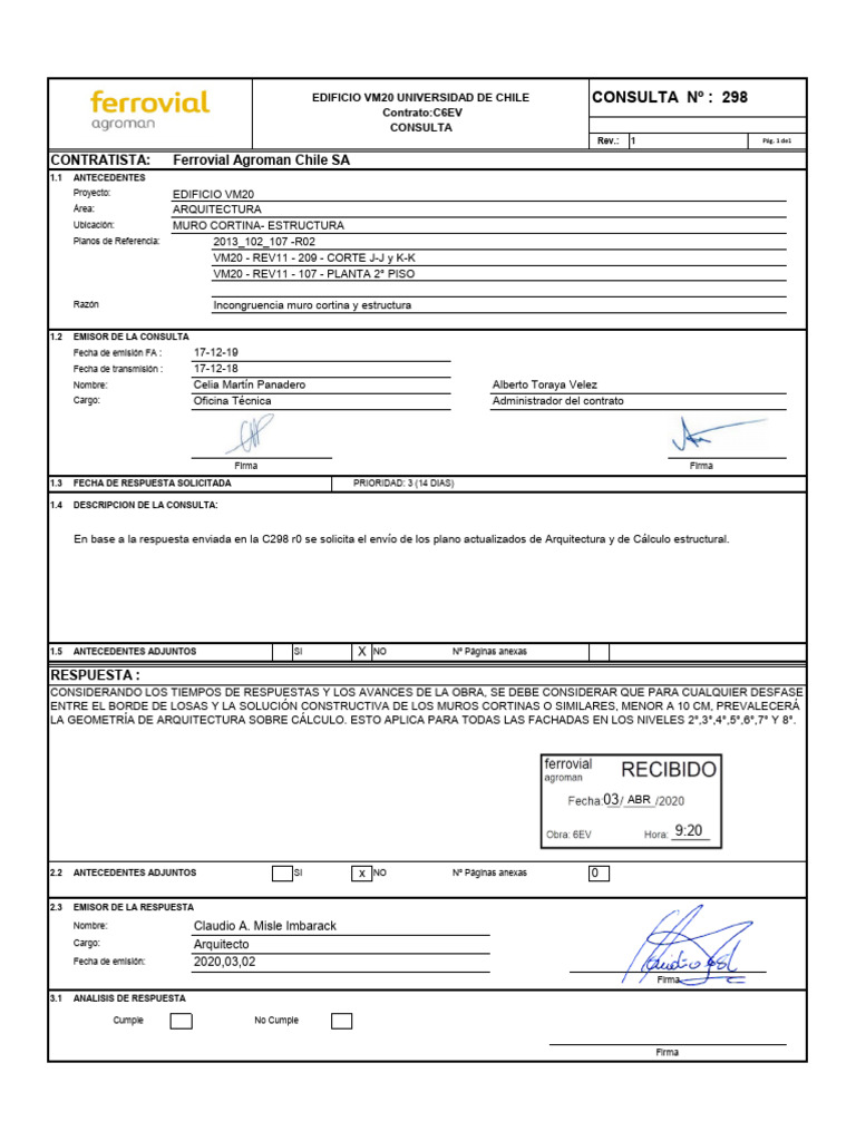 Contratista: Ferrovial Agroman Chile SA: Consulta Nº: 298 | PDF ...