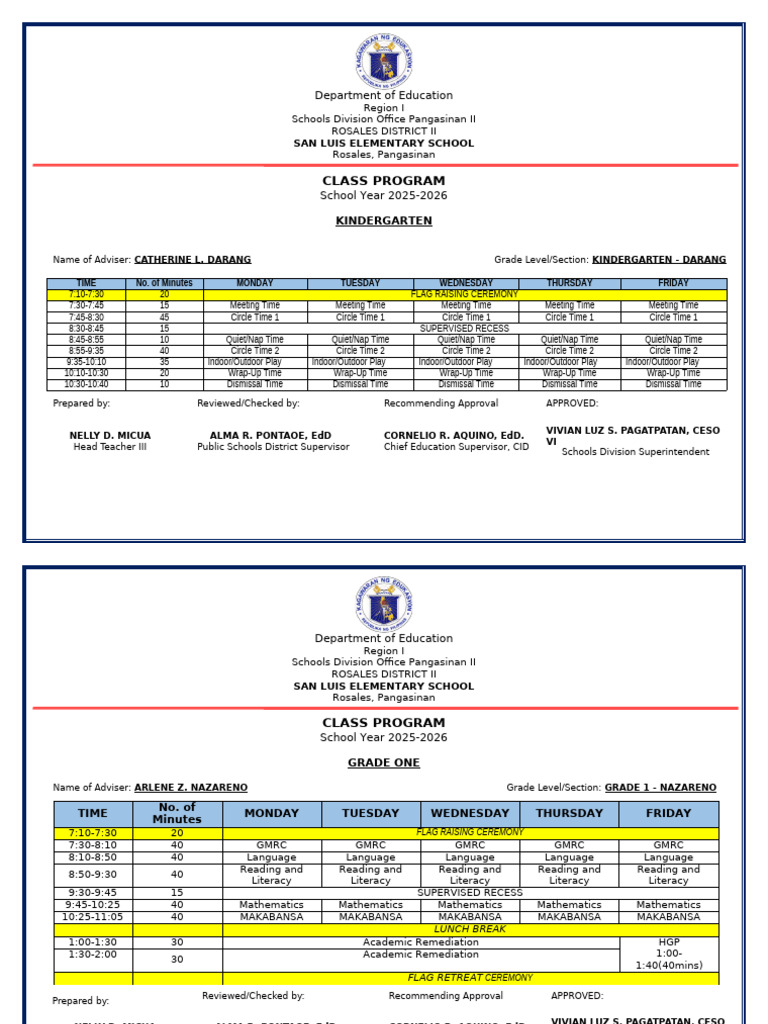 Sles Sy 2025 2026 Class Program | PDF | Social Institutions | Republic