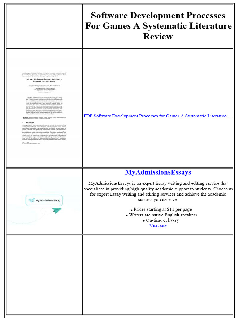 Software Development Processes for Games a Systematic Literature Review | PDF | Systematic ...