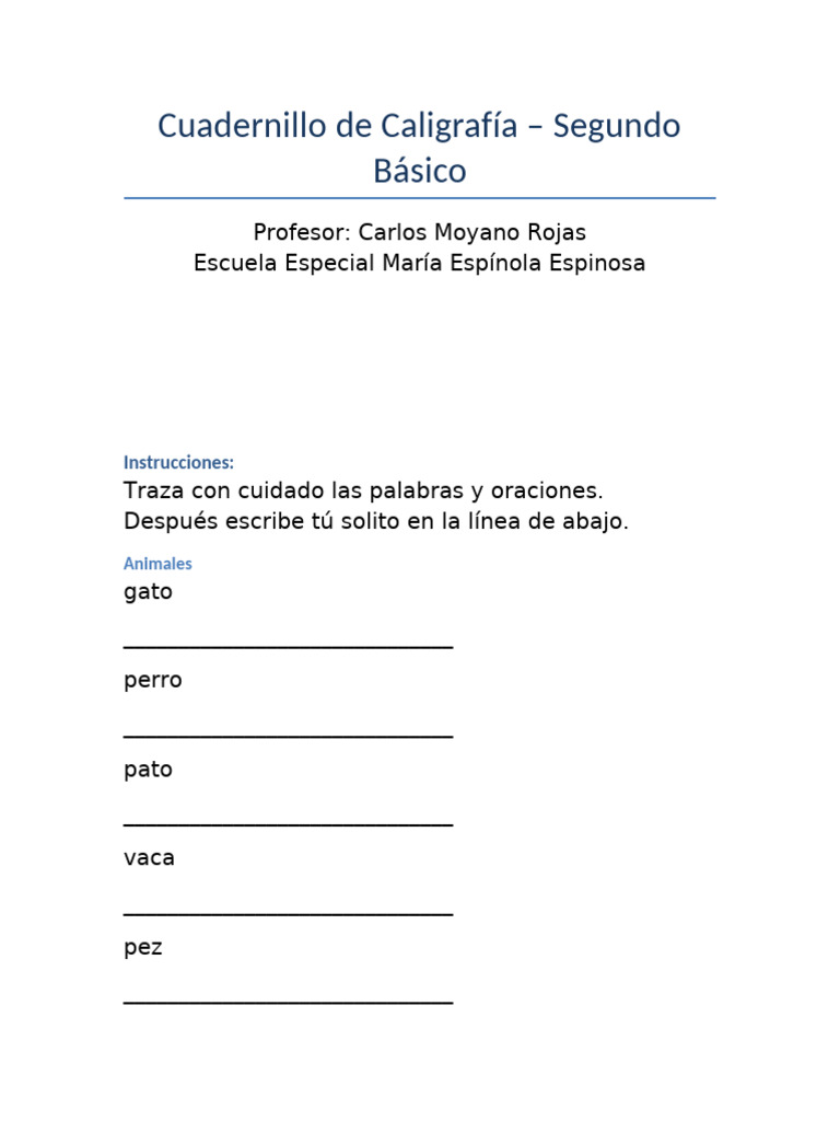 Cuadernillo Caligrafia Segundo Basico | PDF