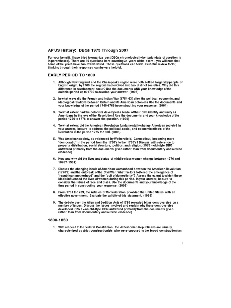 AP US History DBQ Topics Overview | PDF | John Brown (Abolitionist ...
