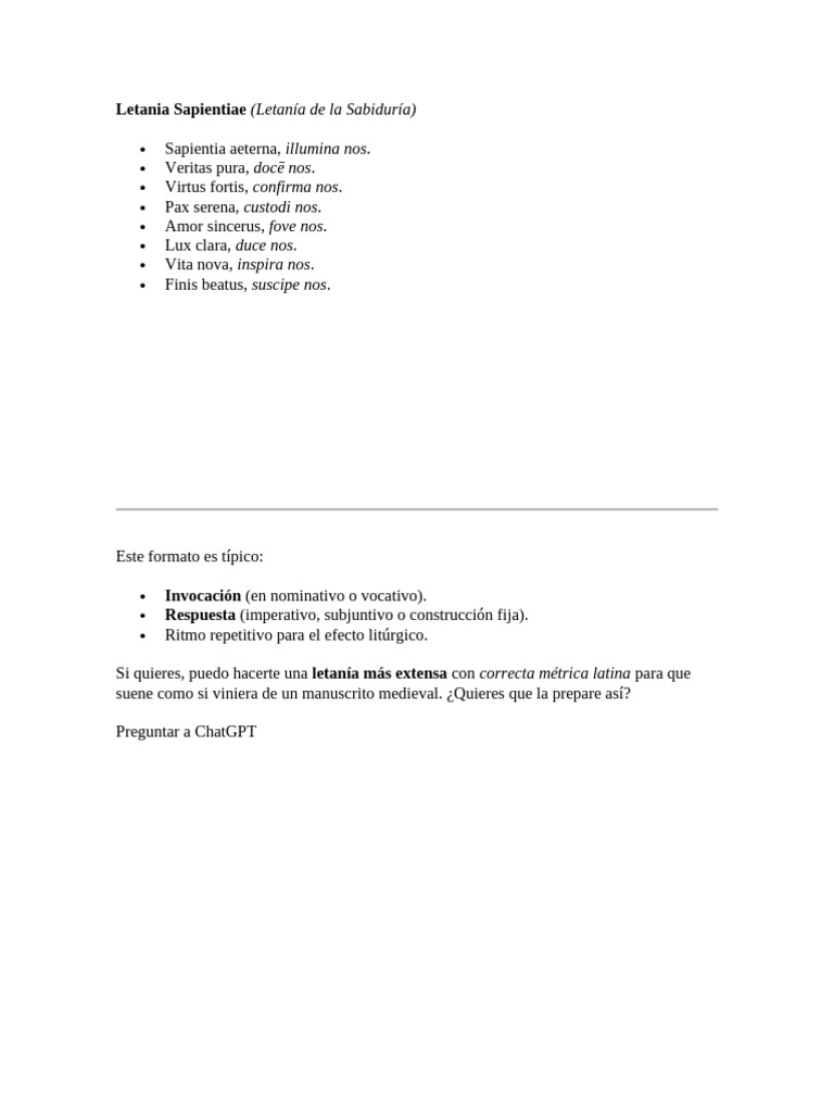 Letanía de la Sabiduría en Latín | PDF