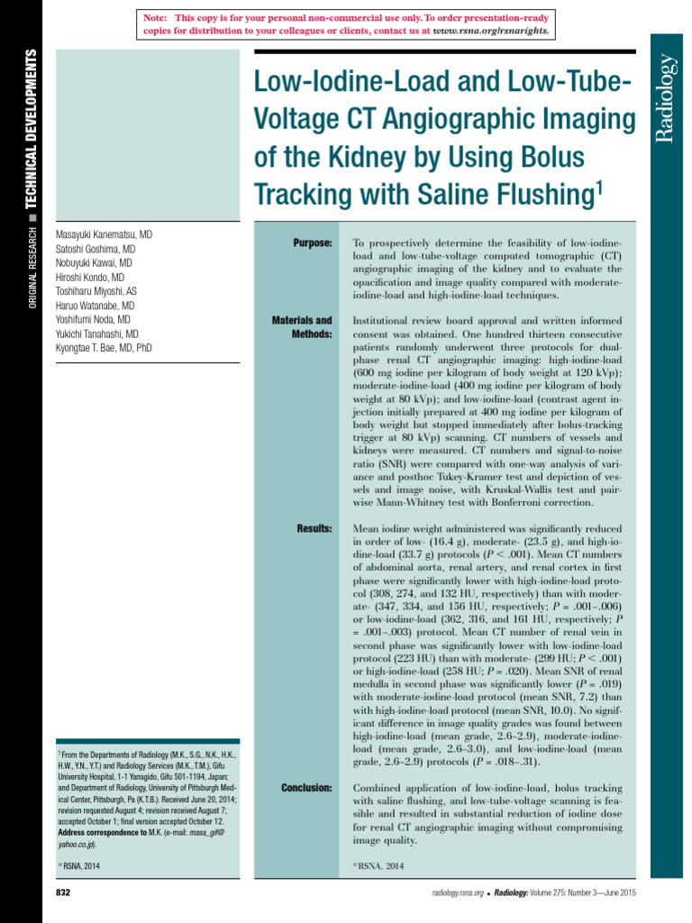 Kanematsu Et Al 2014 Low Iodine Load and Low Tube Voltage CT ...