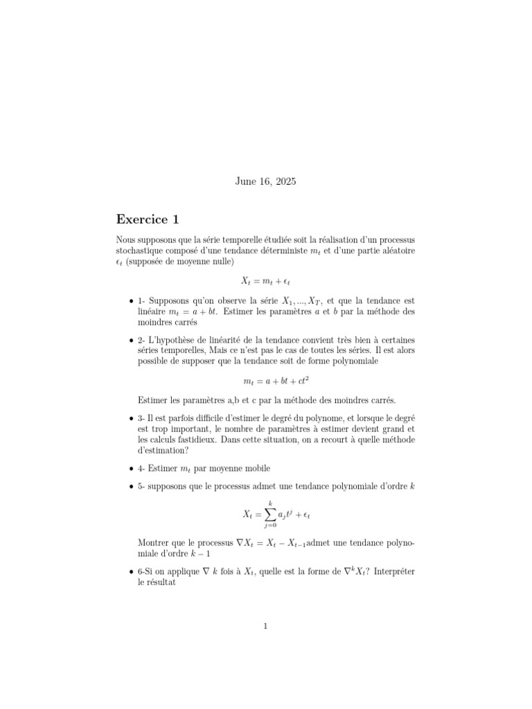 Serie des exercices | PDF | Méthode des moindres carrés | Mathématiques ...