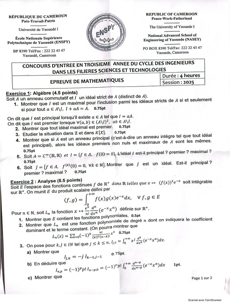 Épreuve de Math Polytech 2025 | PDF