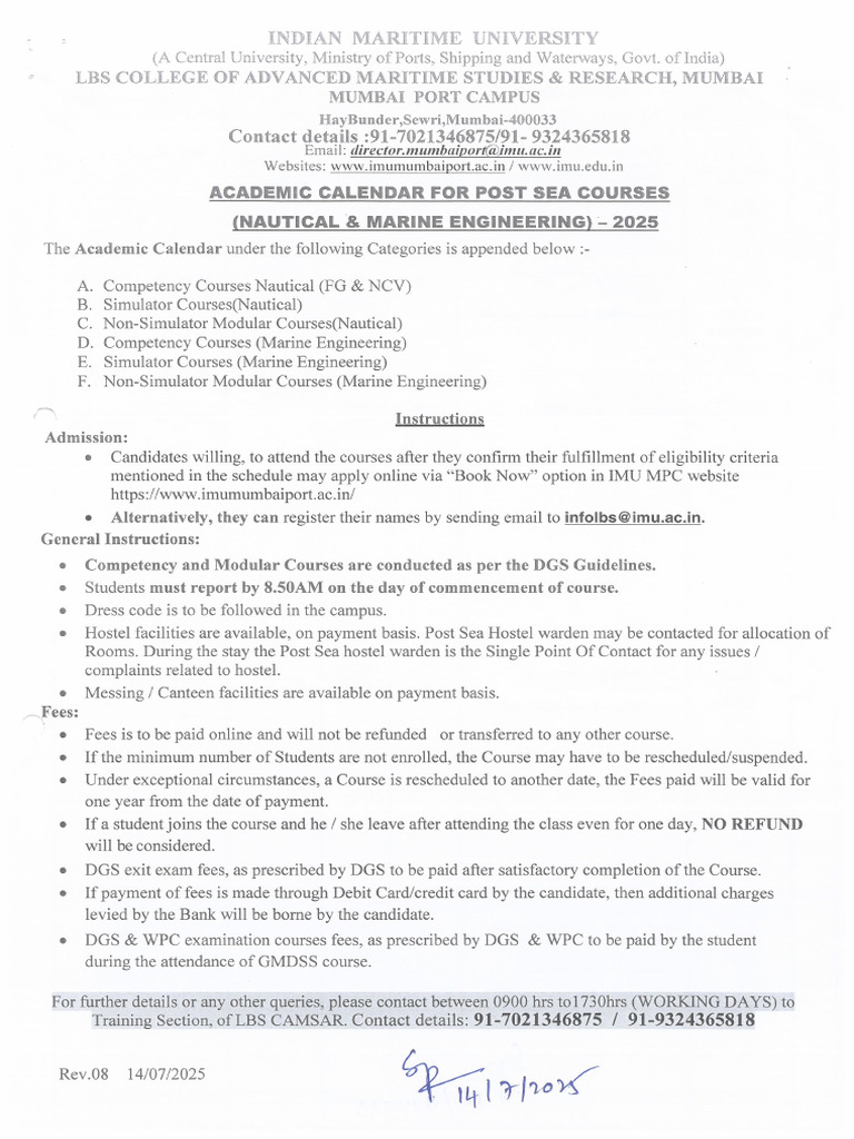 LBS College - Courses Academic Calendar-2025 | PDF