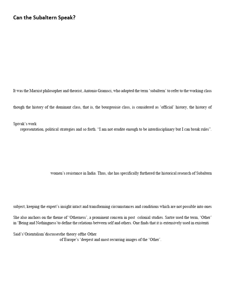 Spivak's Inquiry on Subaltern Voices | PDF | Postcolonialism | Essentialism