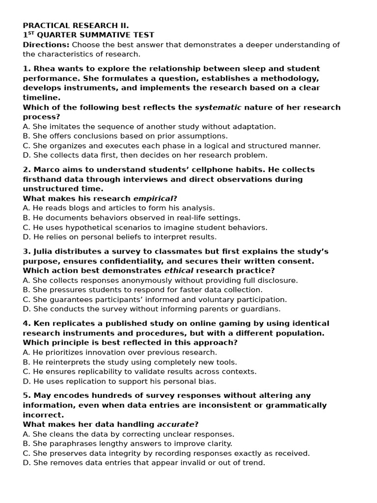Summative Test PRACTICAL RESEARCH II | PDF | Essays | Cognitive Science