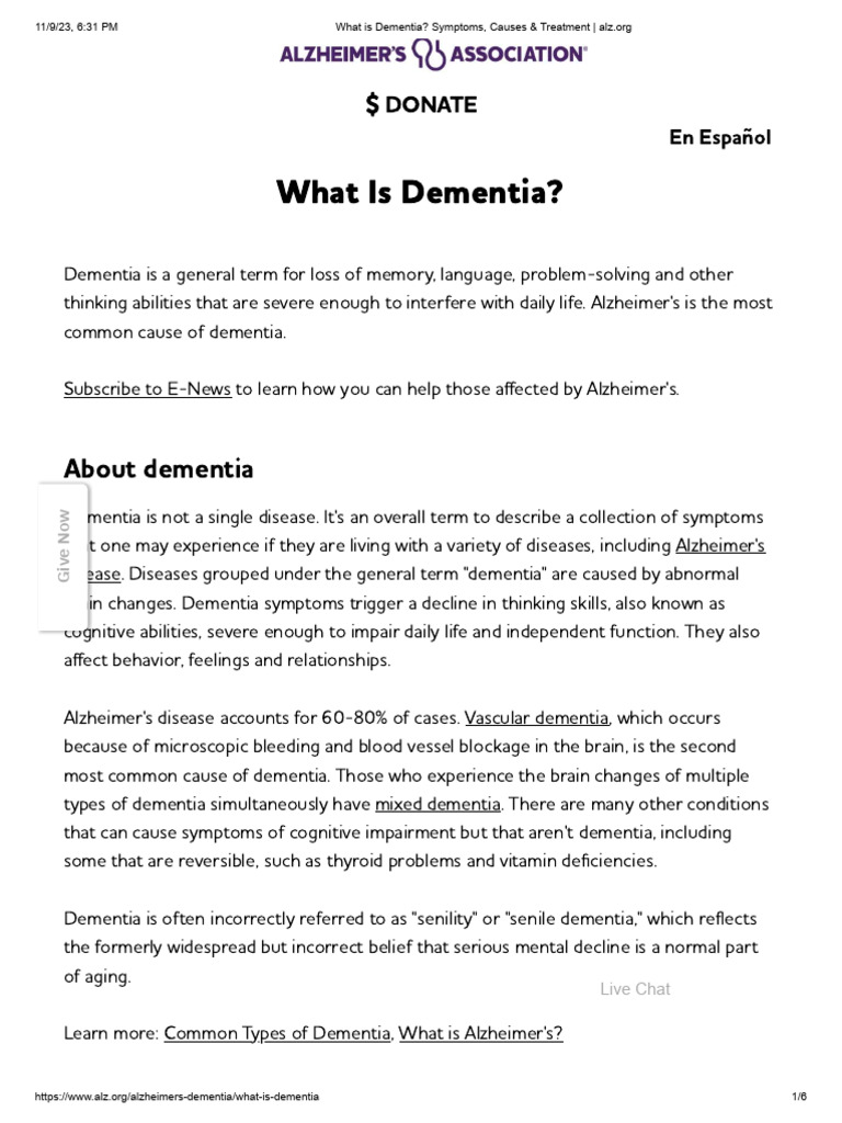 Understanding Dementia and Its Symptoms | PDF | Dementia | Alzheimer's ...