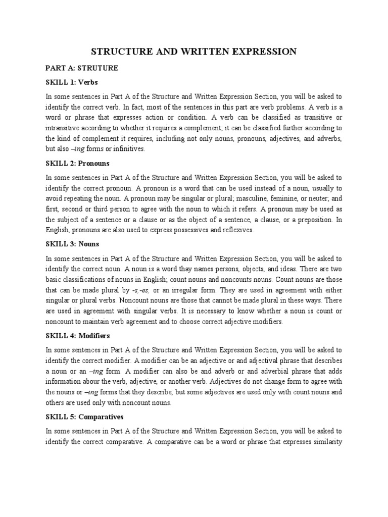 Structure and Written Expression | PDF | Adjective | Verb