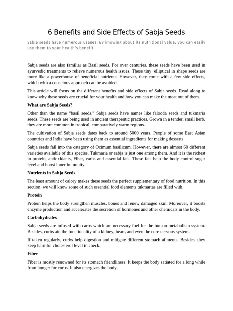 Benefits and Side Effects of Sabja Seeds | PDF | Omega 3 Fatty Acid | Basil