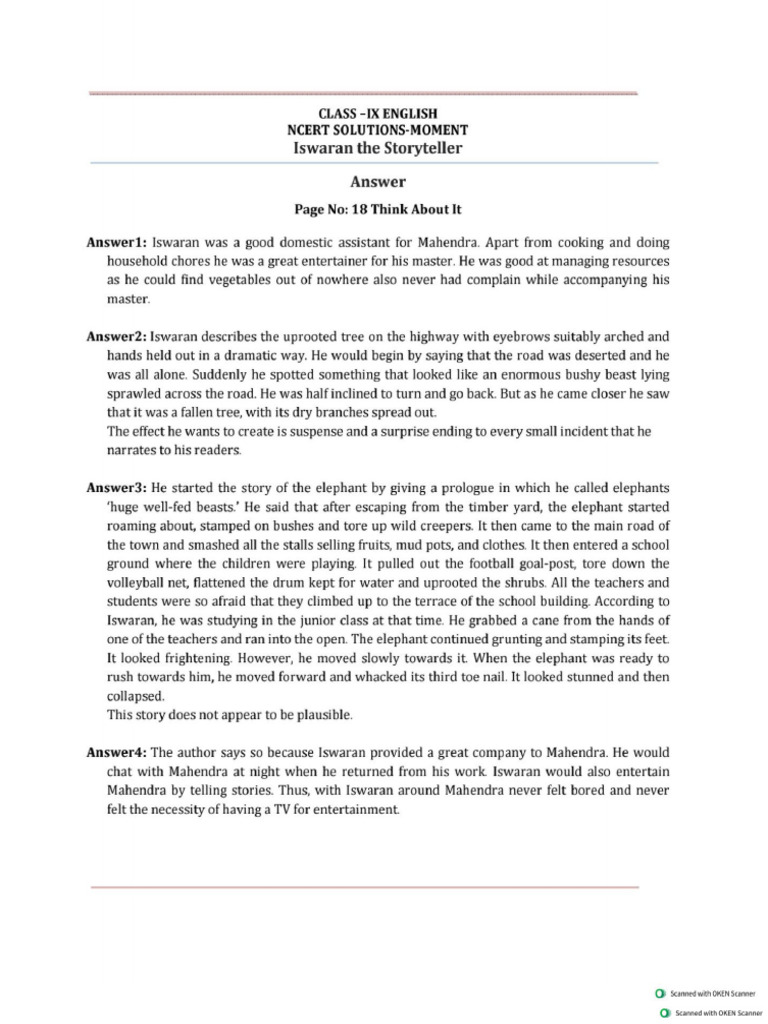 Chapter 3 Iswaran The Storyteller Ques-Ans | PDF