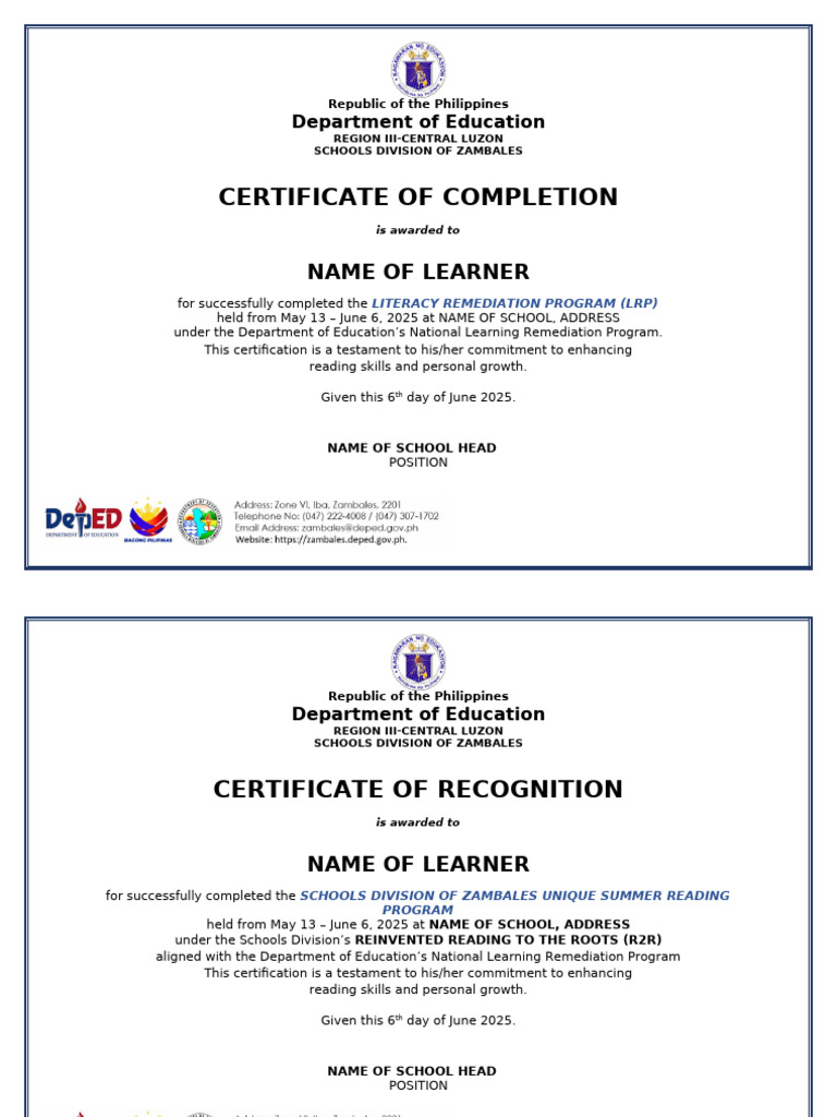 Certificate of Completion For LRP and USRP | PDF