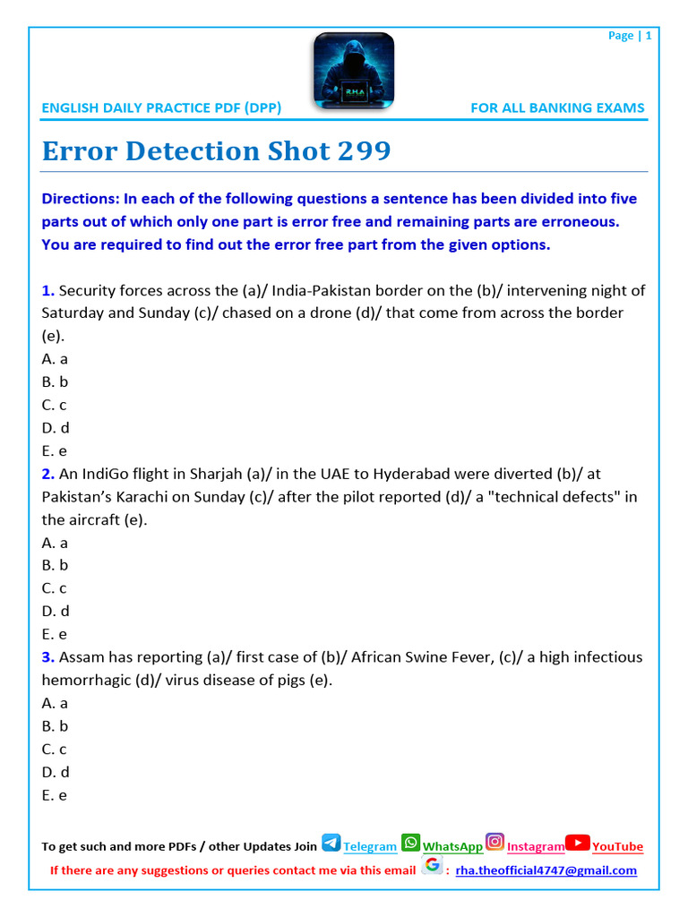 Error Detection Worksheet for Bank Exams | PDF | Verb | Linguistics