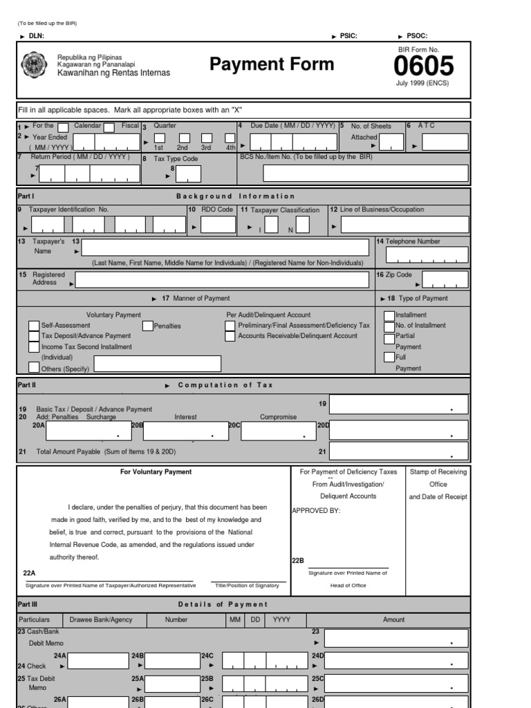 Bir Form 0605 | PDF | Withholding Tax | Taxpayer