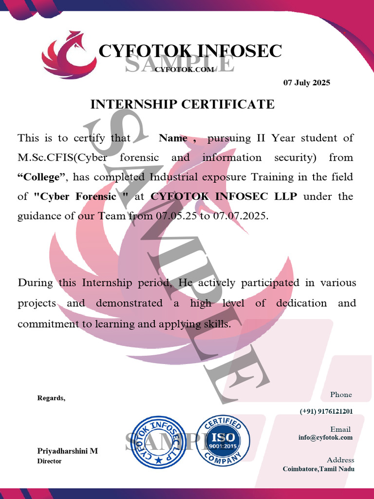 Sample Cert Internship | PDF