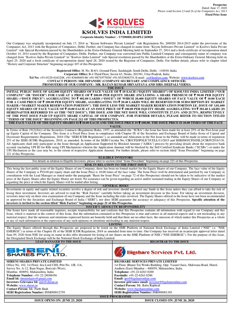 6 Ksolves India Limited Prospecus | PDF | Joint Venture | Securities ...
