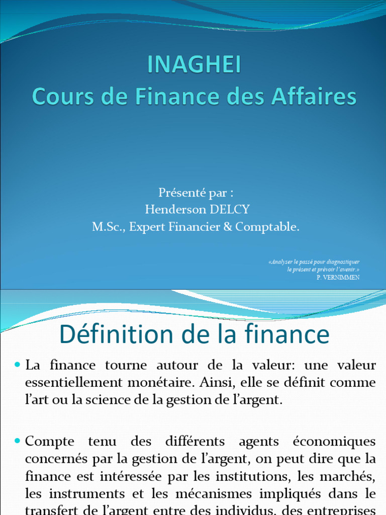 Introduction à la finance et ses enjeux | PDF | Capitaux propres ...