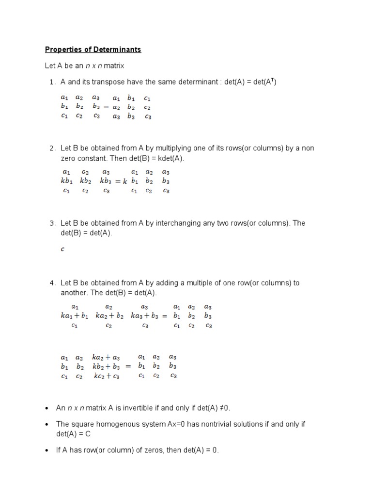 Properties of Determinants Explained | PDF | Determinant | Matrix ...