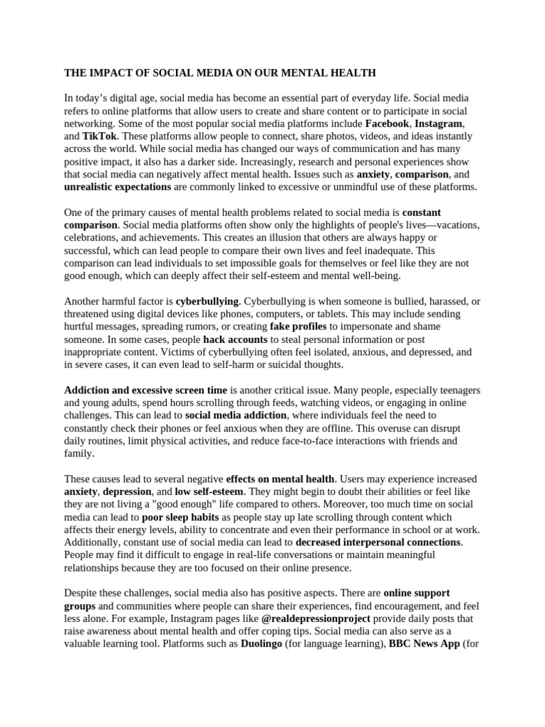 The Impact of Social Media On Our Mental Health | PDF | Social Media ...