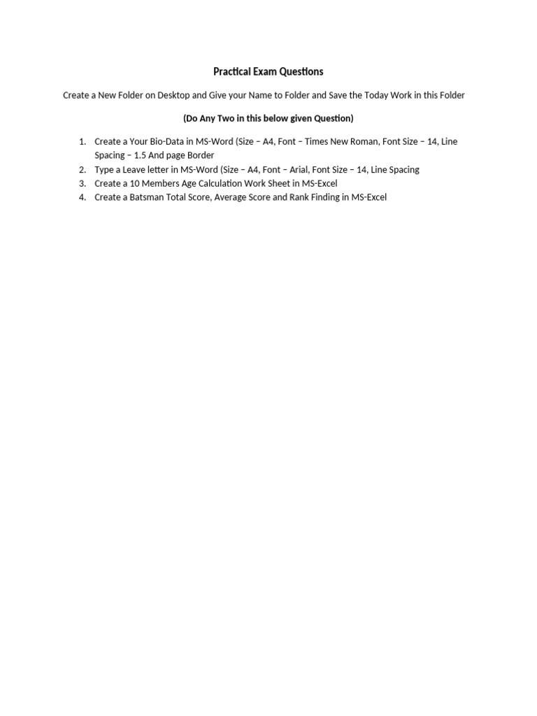 Practical Exam Questions Paper | PDF