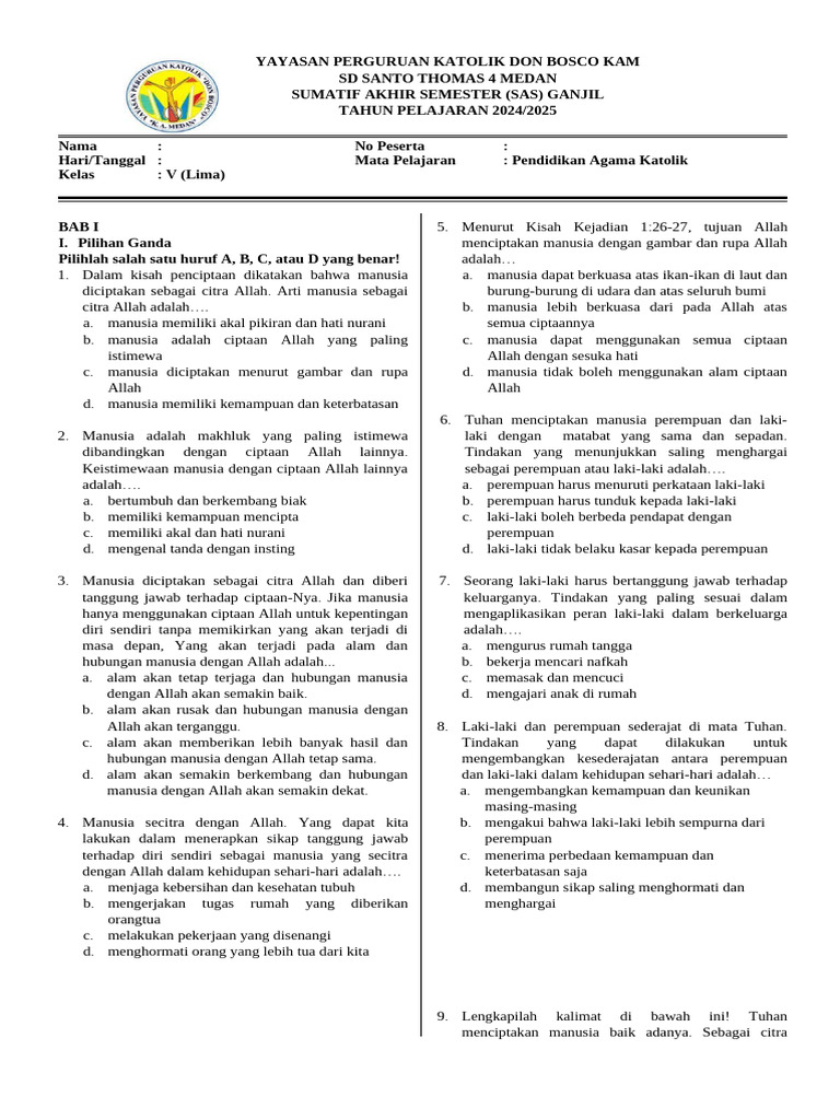Sas Kelas 5 Ganjil 2024-2025 | PDF